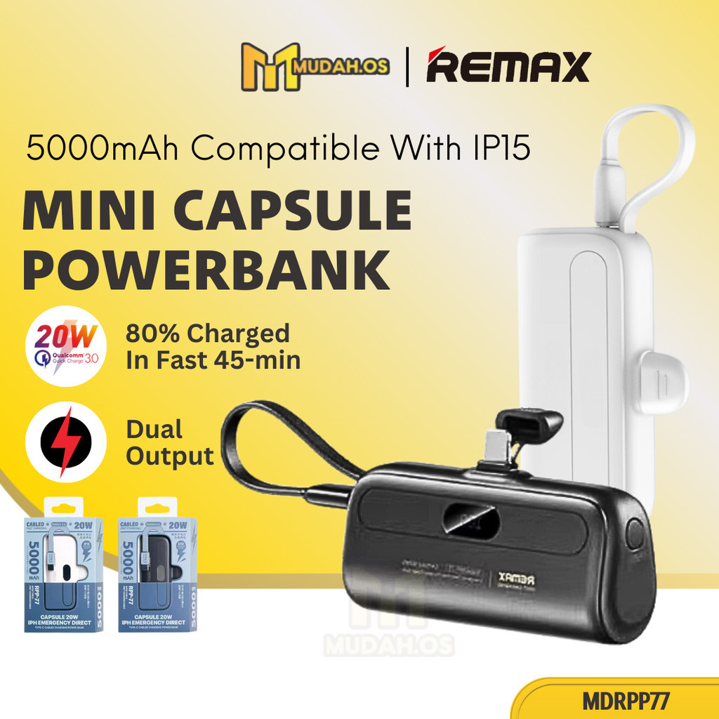 REMAX Capsule Mini Powerbank 5000mAh Compatible IP15 Power 20W With ...