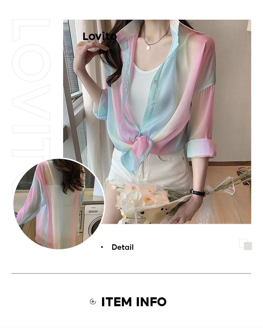 Lovito Casual Tie Dye Bow Front Colorblock Long Sleeves Blouse for ...