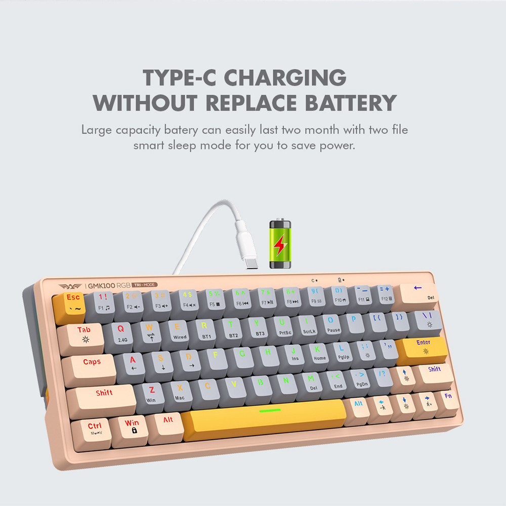 Armaggeddon Triple Mode Bluetooth RGB 63 Keys Mechanical Gaming ...