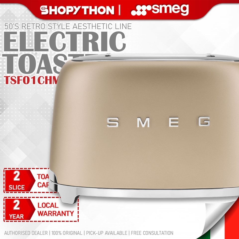 SMEG Electric Toaster TSF01CHMUK - Matt Gold (950W) 2-Slice Bread ...