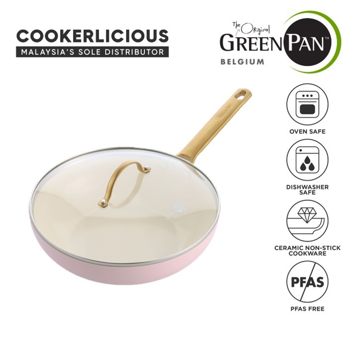Greenpan Padova Wok With Lid - Pink & Gold (28cm) | Shopee Malaysia