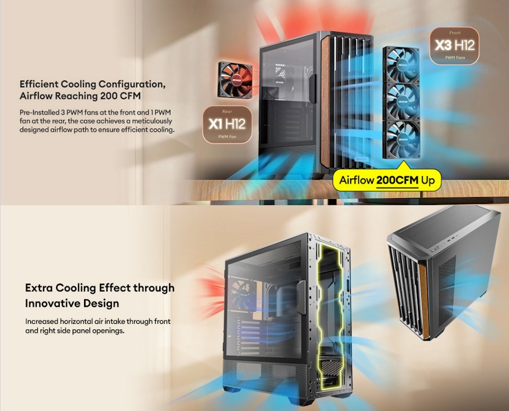 OKINOS Cypress 7 Wood Fusion Gaming ATX PC Case PC Casing - 4x PWM FAN ...