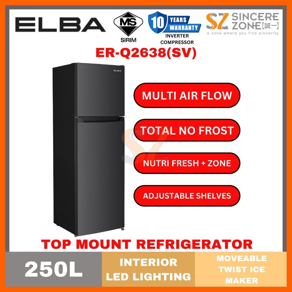 ELBA ER-Q2638(SV) 250L Top Mount Refrigerator I No Frost | Shopee Malaysia