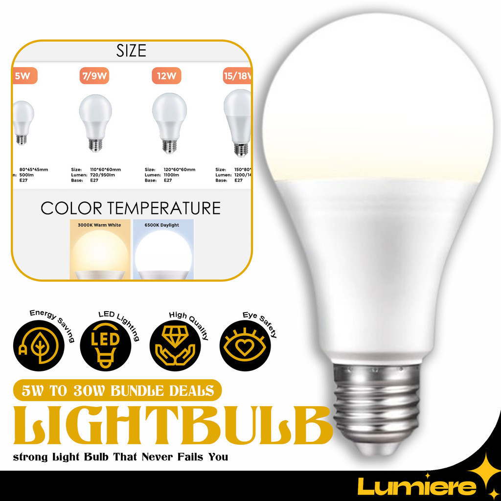 LUMIERE Lampu Led Light Bulb Lampu Led Siling Mentol E27 LED Bulb Downlight 5W 7W 9W 12W 15W 18W ...