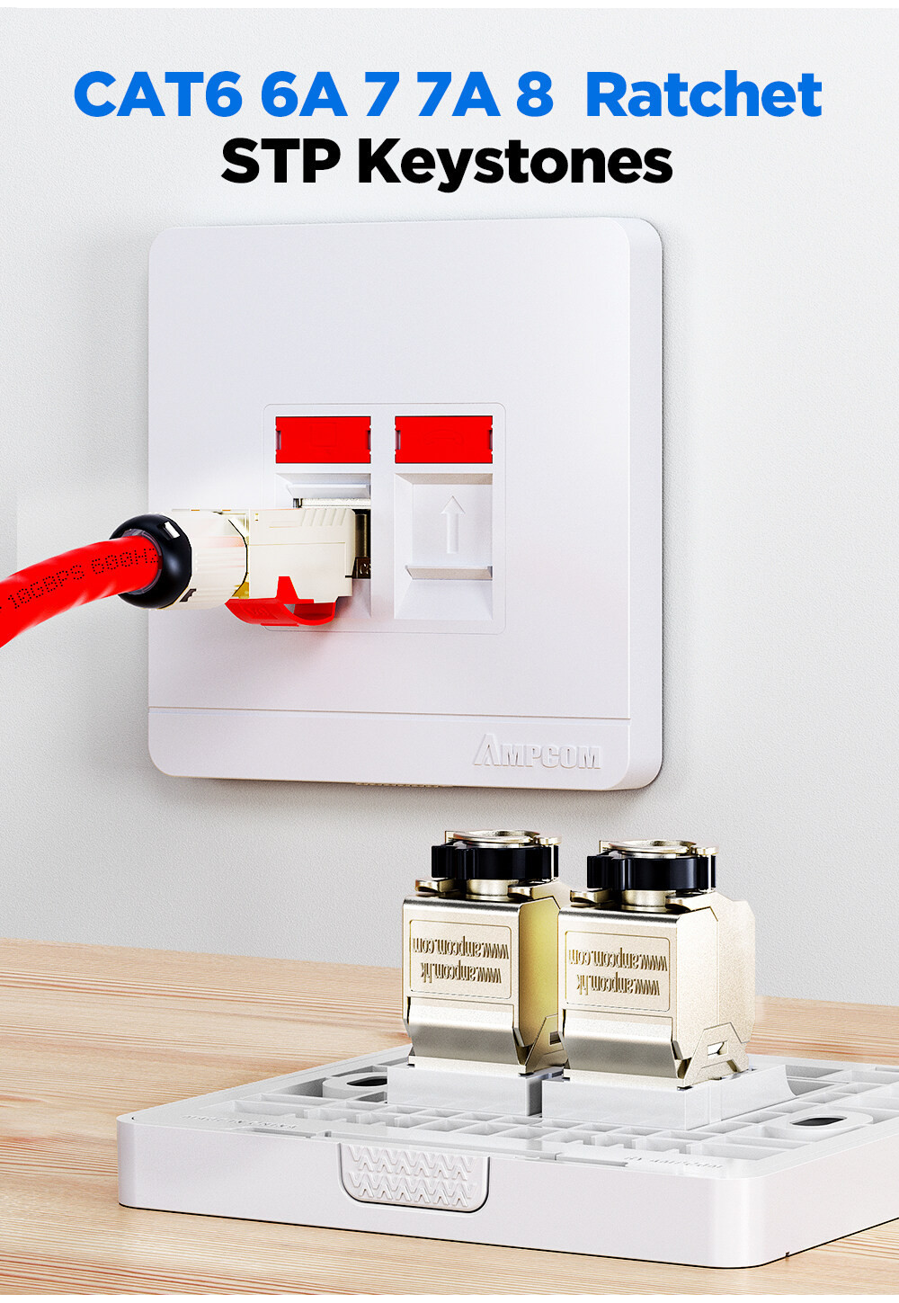 AMPCOM 86*86 Wall plate with CAT6/CAT6A/CAT7/CAT7A/CAT8 Keystone Jack ...