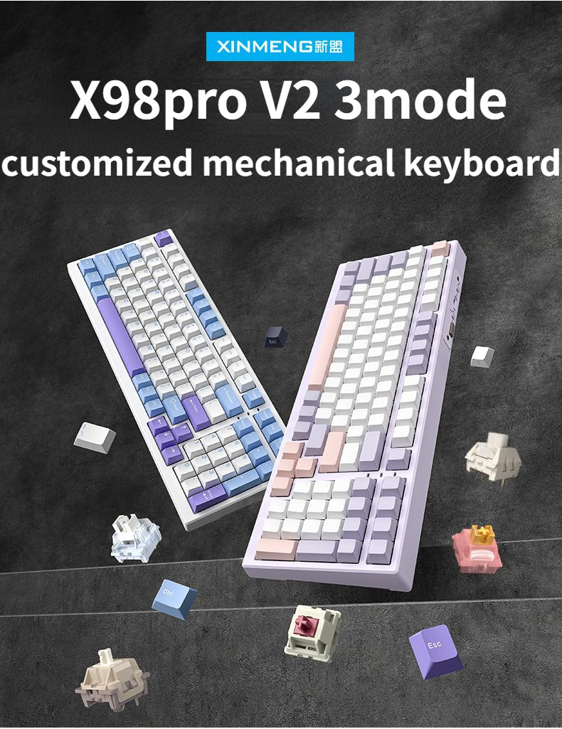 XINMENG X98ProV2 Mechanical Keyboard Three Mode Wireless RGB Backlit ...