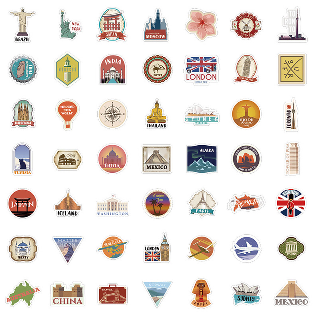 MUYA 100pcs Travel Around the World Stickers Pack - Waterproof Vinyl ...