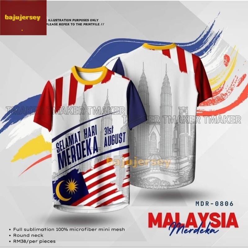 [ READY STOCK ] TMAKER Baju Merdeka 2024 Full Sublimation Unisex Round Neck ( Saiz XS to 6XL ...