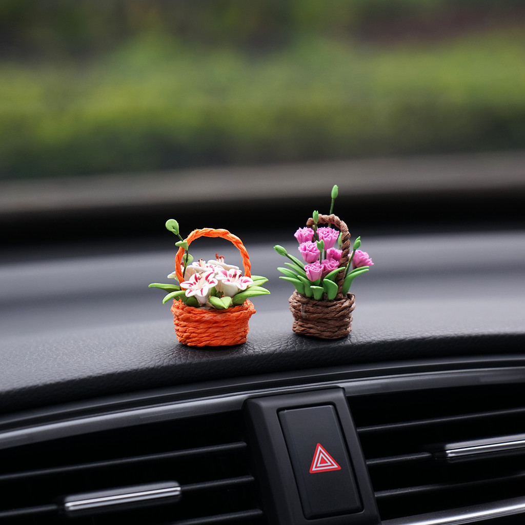 Mini Flower Basket Car Ornament Dashboard Decorative Accessories Dolls ...