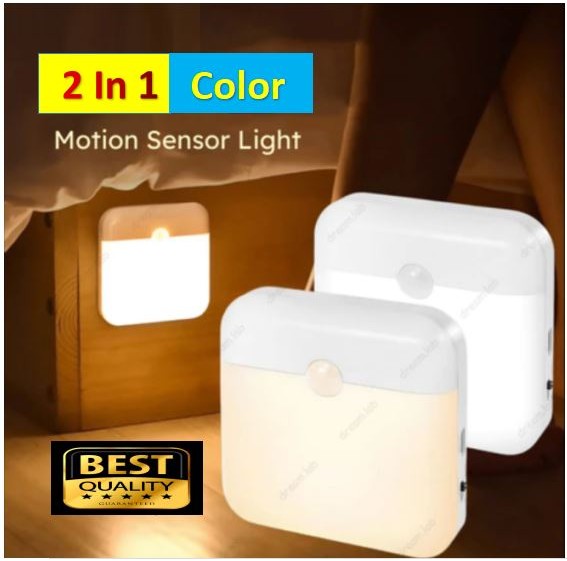 2 Color USB Rechargeable Motion Detect LED Sensor Light Square LED ...