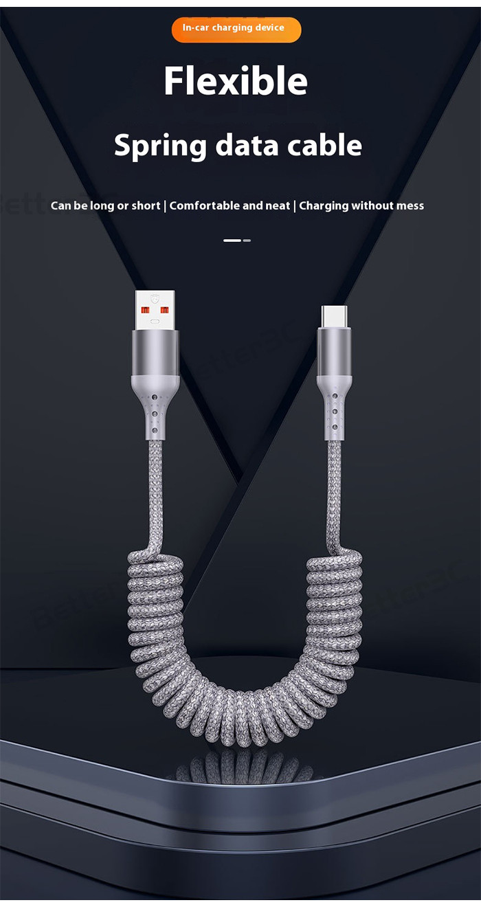 Nylon woven spring telescopic data cable Scalable and easy to store ...