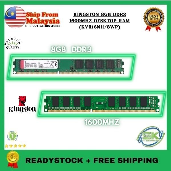 KINGSTON 8GB DDR3 1600MHZ DESKTOP RAM (KVR16N11/8WP) | Shopee Malaysia