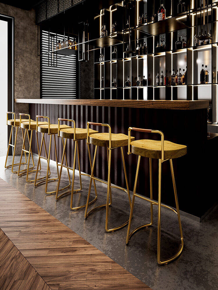 Modern Minimalist Solid Wood Bar Chair Back Iron Art Coffee Shop Pub ...