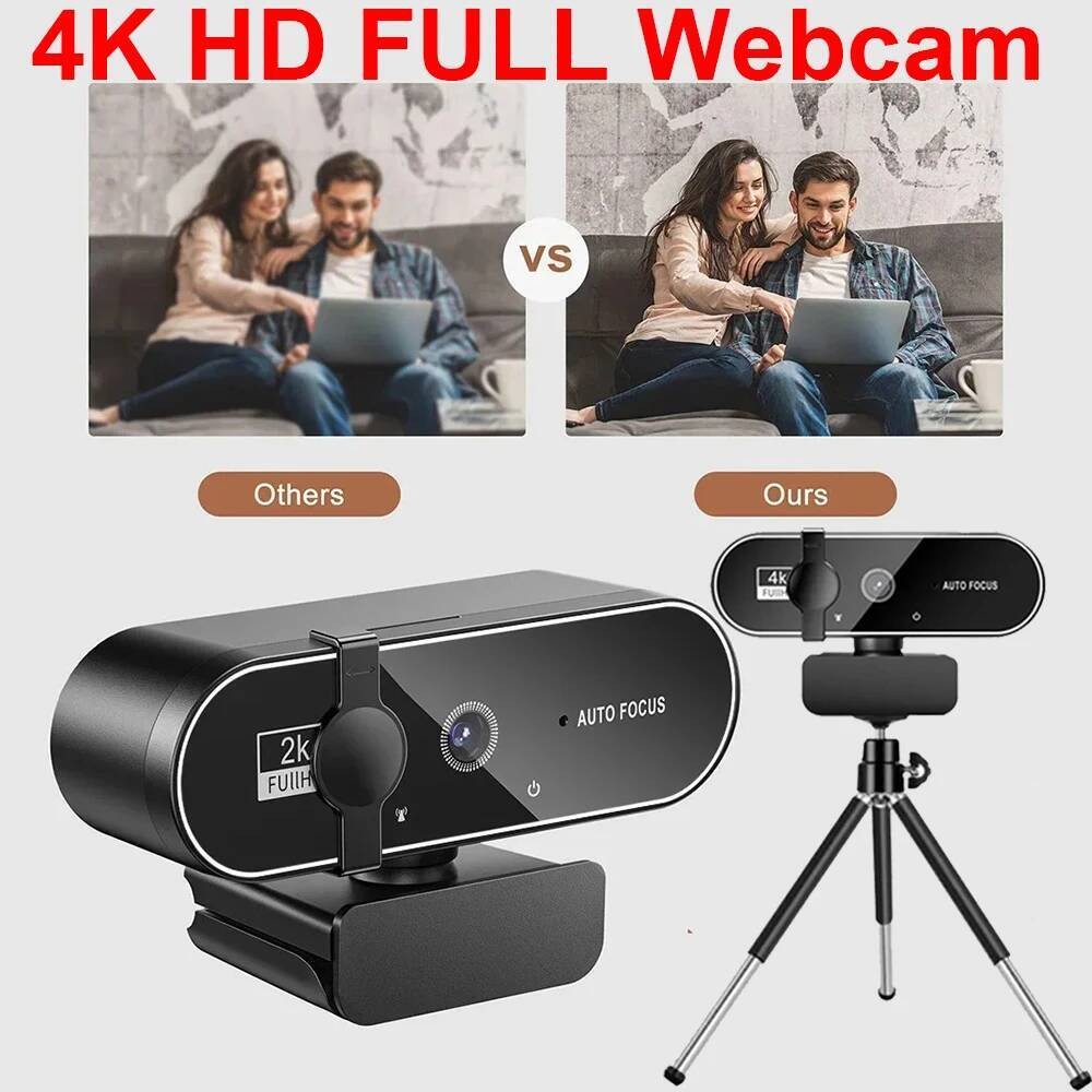 4K Full HD Webcam with Microphone Autofocus 8MP Website Camera for ...