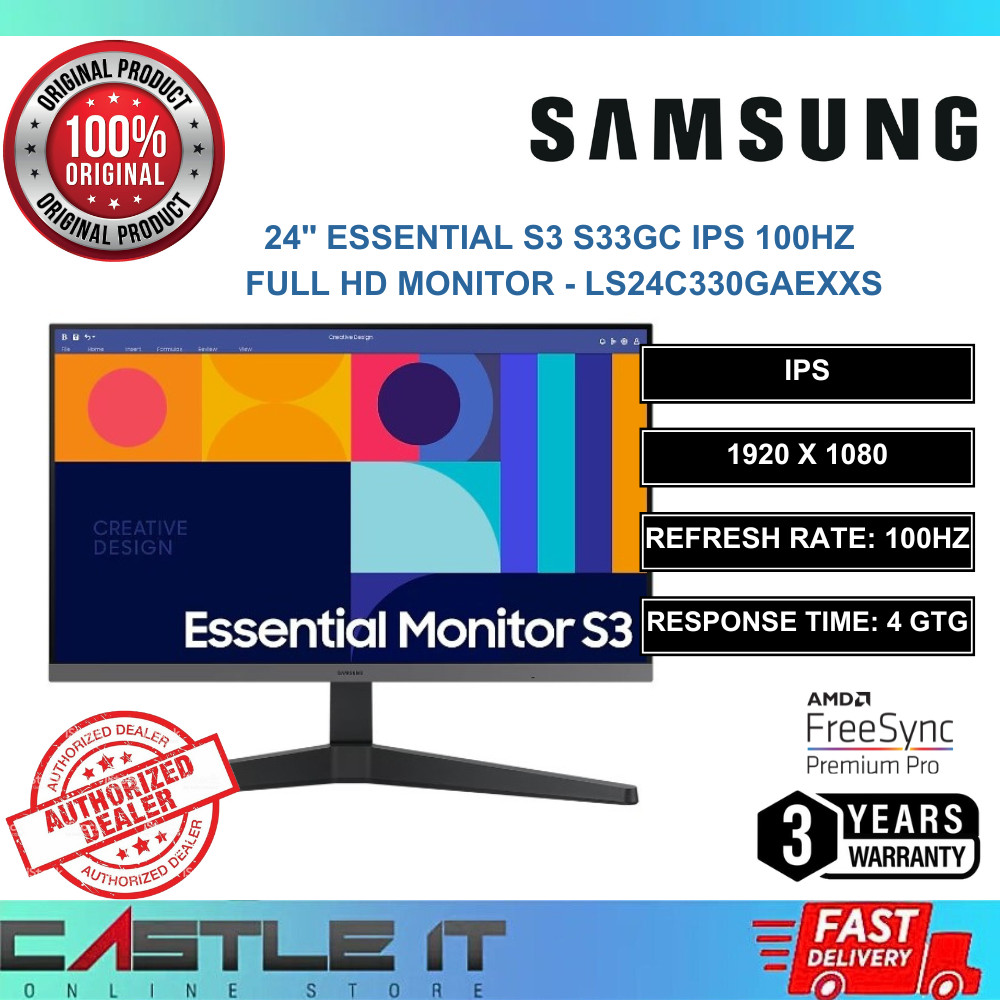 Samsung 24" Essential S3 S33GC IPS 100HZ Full HD Monitor LS24C330GAEXXS ...
