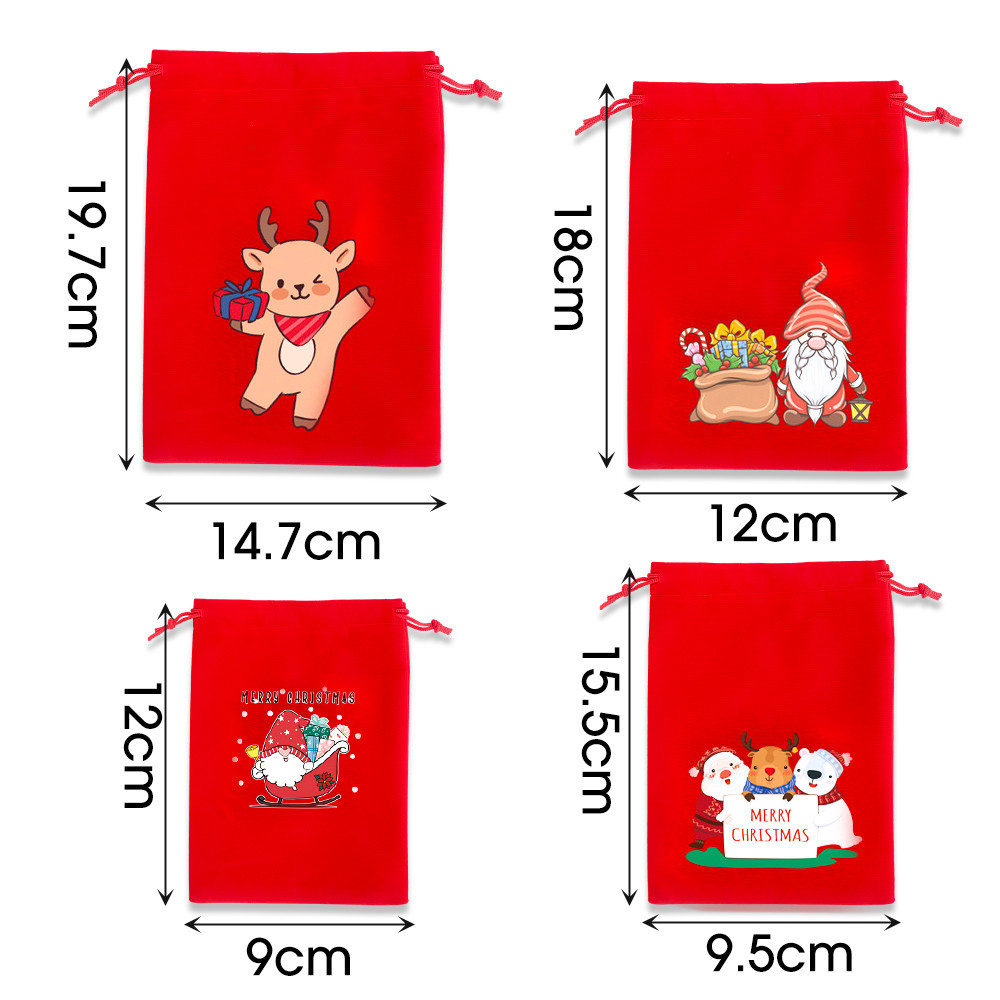 10/5PCS Red Christmas Velvet Bags - Santa Candy Snack Drawstring Pouch ...