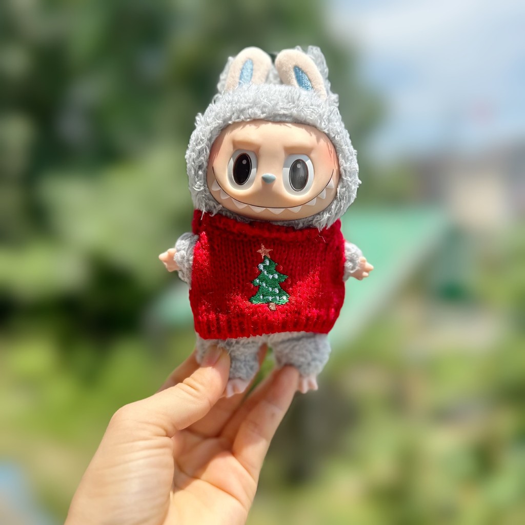 2pcs 15cm Christmas Labubu Clothes With Scarf Hats Set New Year Labubu ...