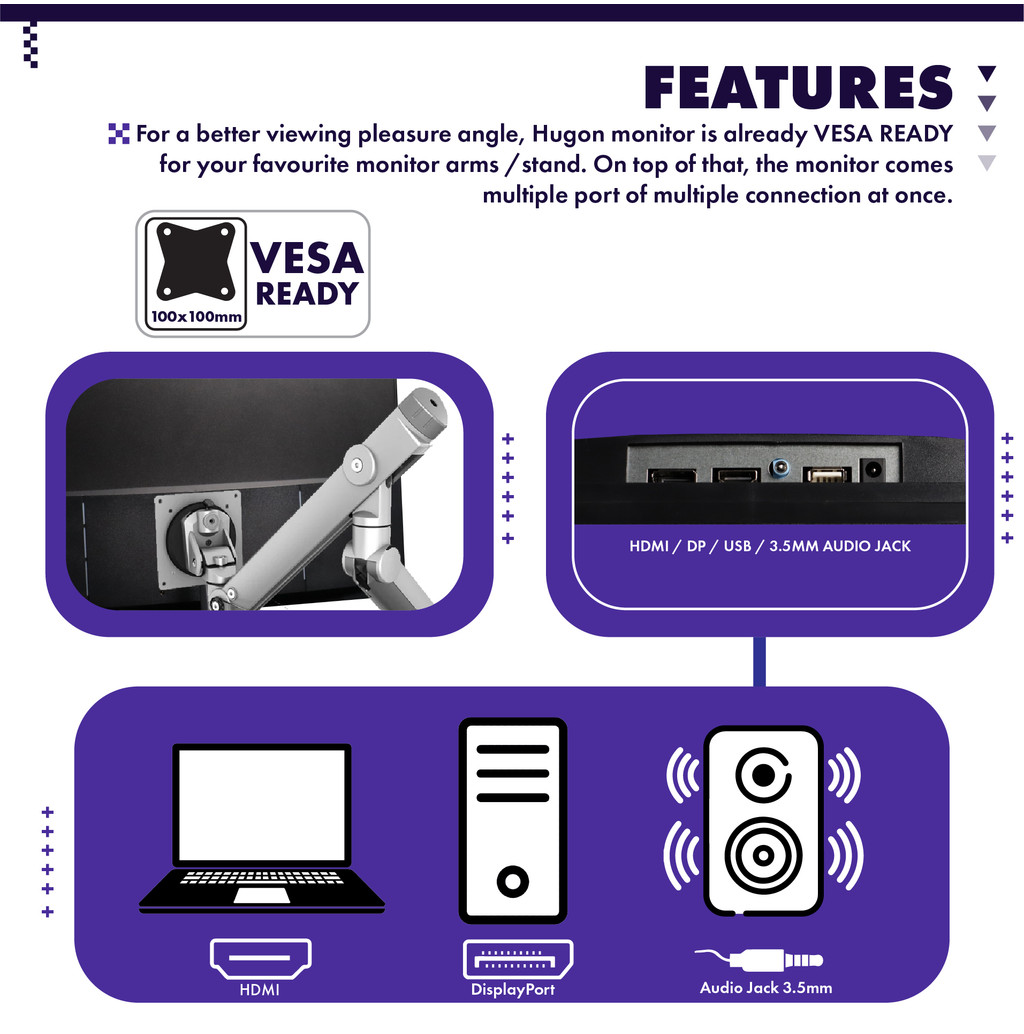 HUGON 27" 120Hz FHD 1ms IPS FLAT Adaptive-Sync With Speaker Gaming ...