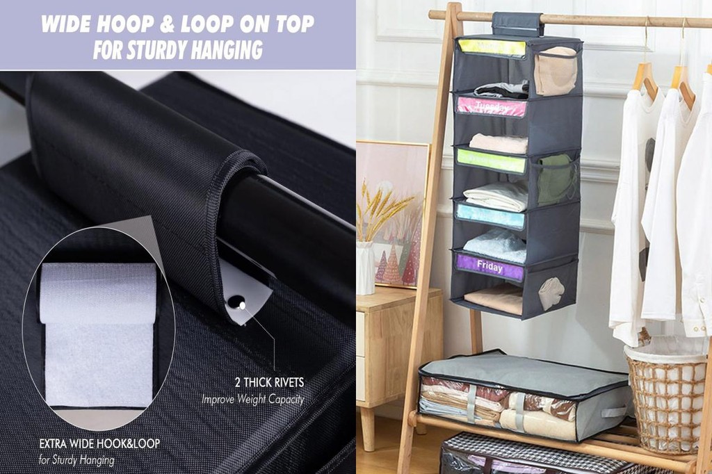 Ou Hanging Wardrobe Organizer Color-coded Clothing Organizer 5-shelf ...