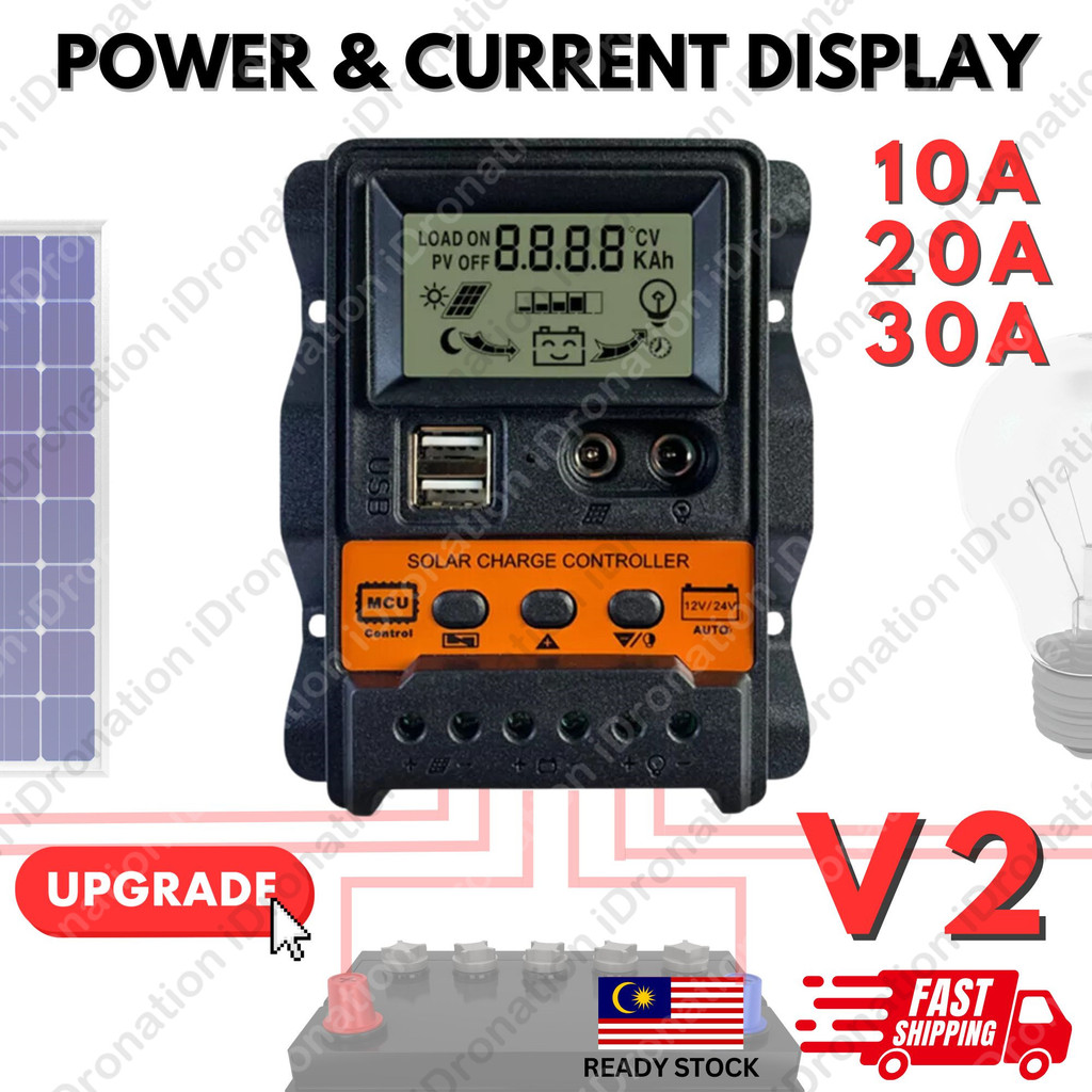 Dual USB Solar Panel Controller 10A 20A 30A 12V 24V LCD Display PWM Battery Charger Charge Solar ...