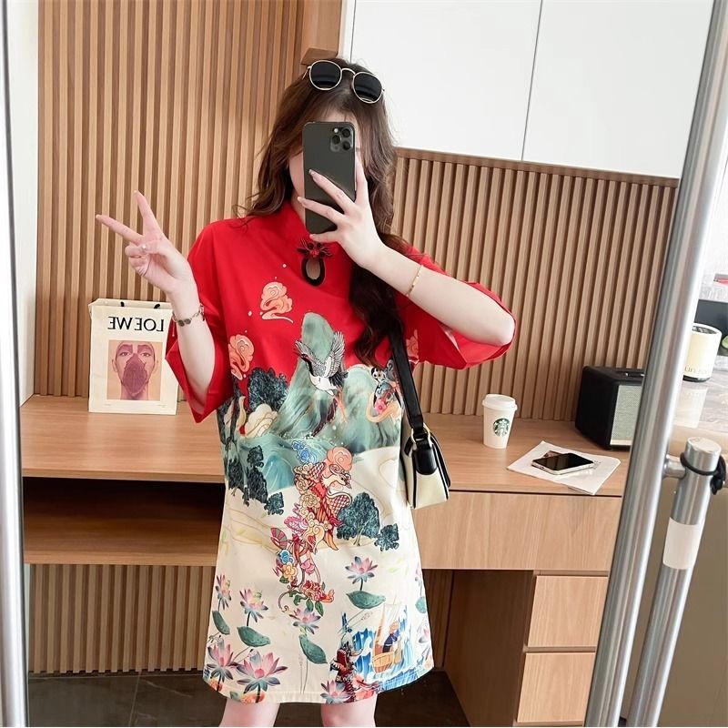 旗袍 新年連衣裙 Cheongsam Dress Women Qipao Plus Size Plus Size Plump Girls Mid-Length Western Style ...