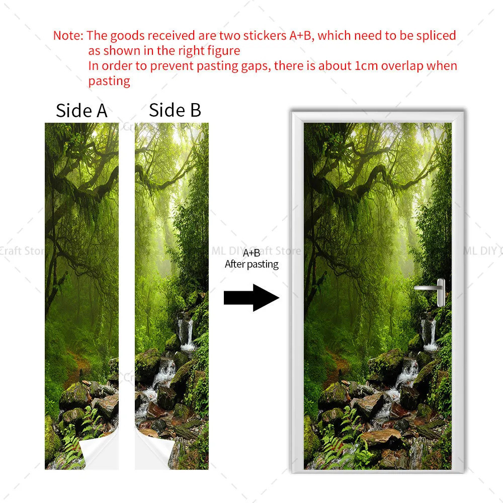 Custom wall decoration Waterfall Scenery Door Sticker Self Adhesive ...