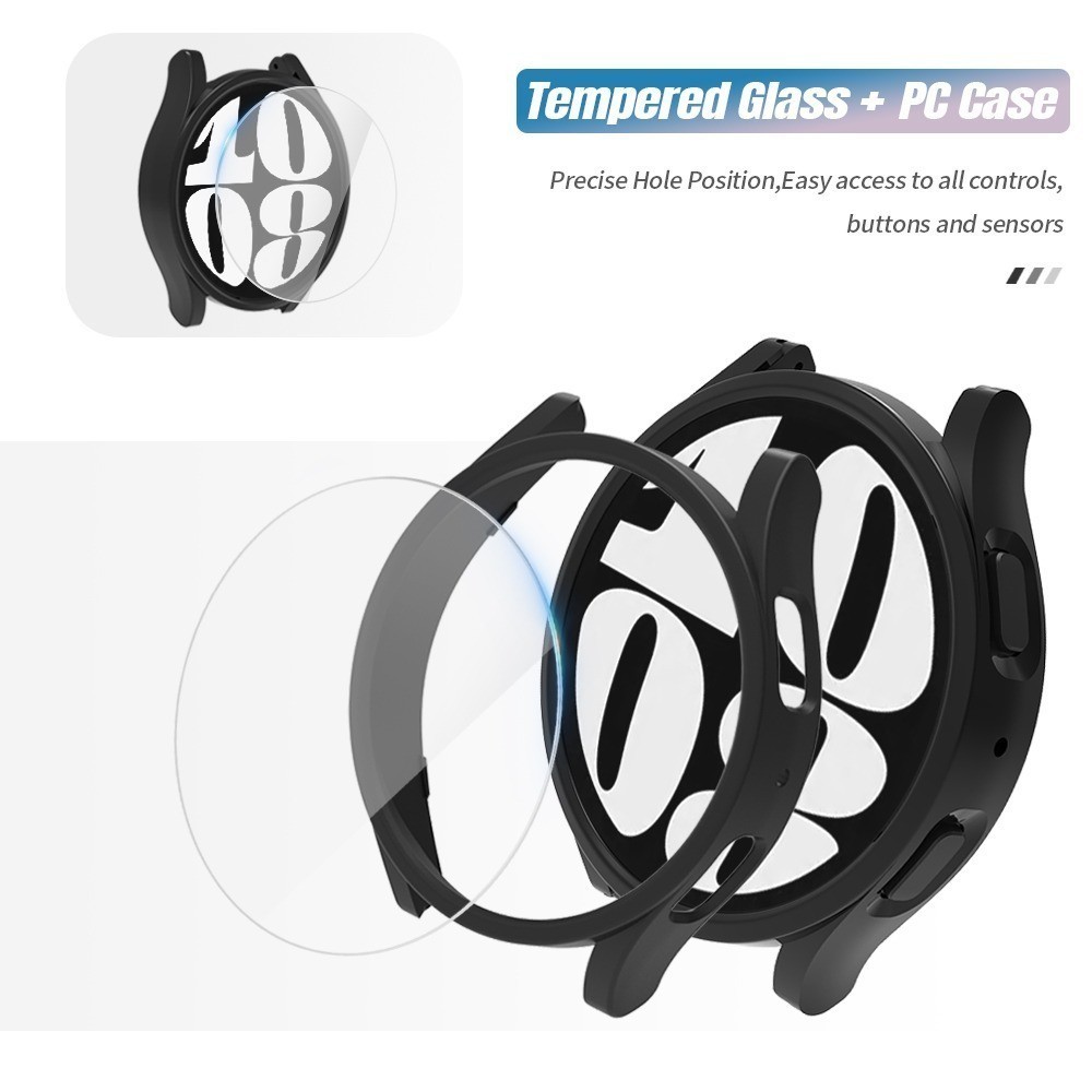 2*Glass+1*Case for Samsung Galaxy Watch 7/6/5/6 Classic Hard PC Bumper ...