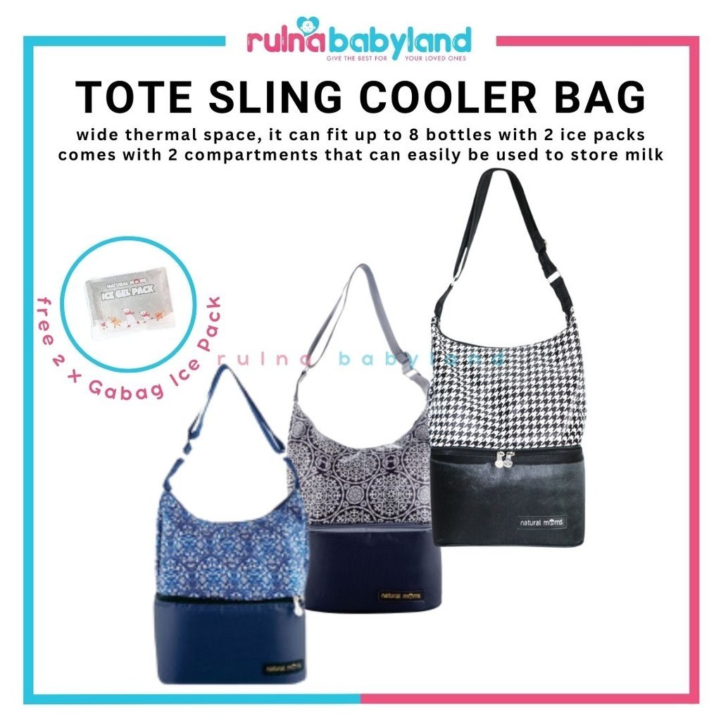 NATURAL MOMS SLING TOTE COOLER BAG GREY SILVER IZNIK / BLUE IZNIK ...