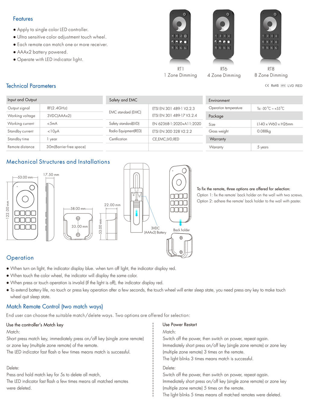 Skydance RF Remote Controller RT1 RT2 RT4 RT5 RT6 RT7 RT8 RT9 RT10 RGB ...