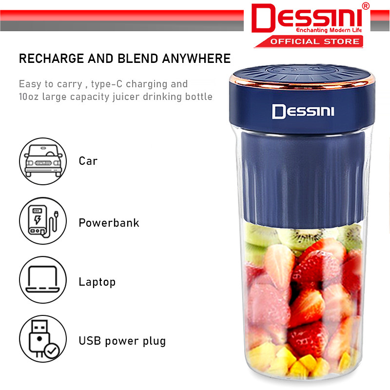DESSINI ITALY 300mL USB Rechargeable Portable Bottle Juicer Blender Chopper Grinder Mixer ...