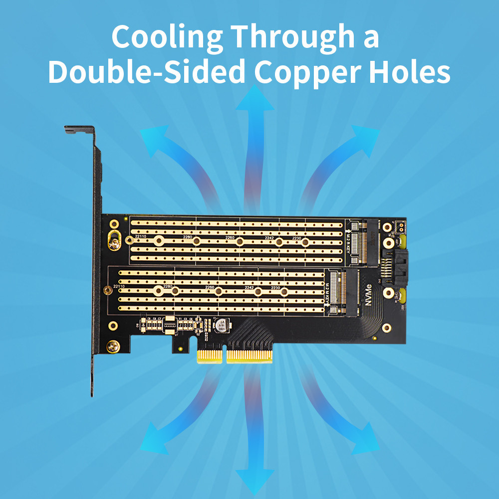 JEYI SK6 M.2 Dual M.2 PCIE 4.0 Adapter for NVMe / NGFF SSD, NVME (m Key) and SATA (b Key) SSD to ...