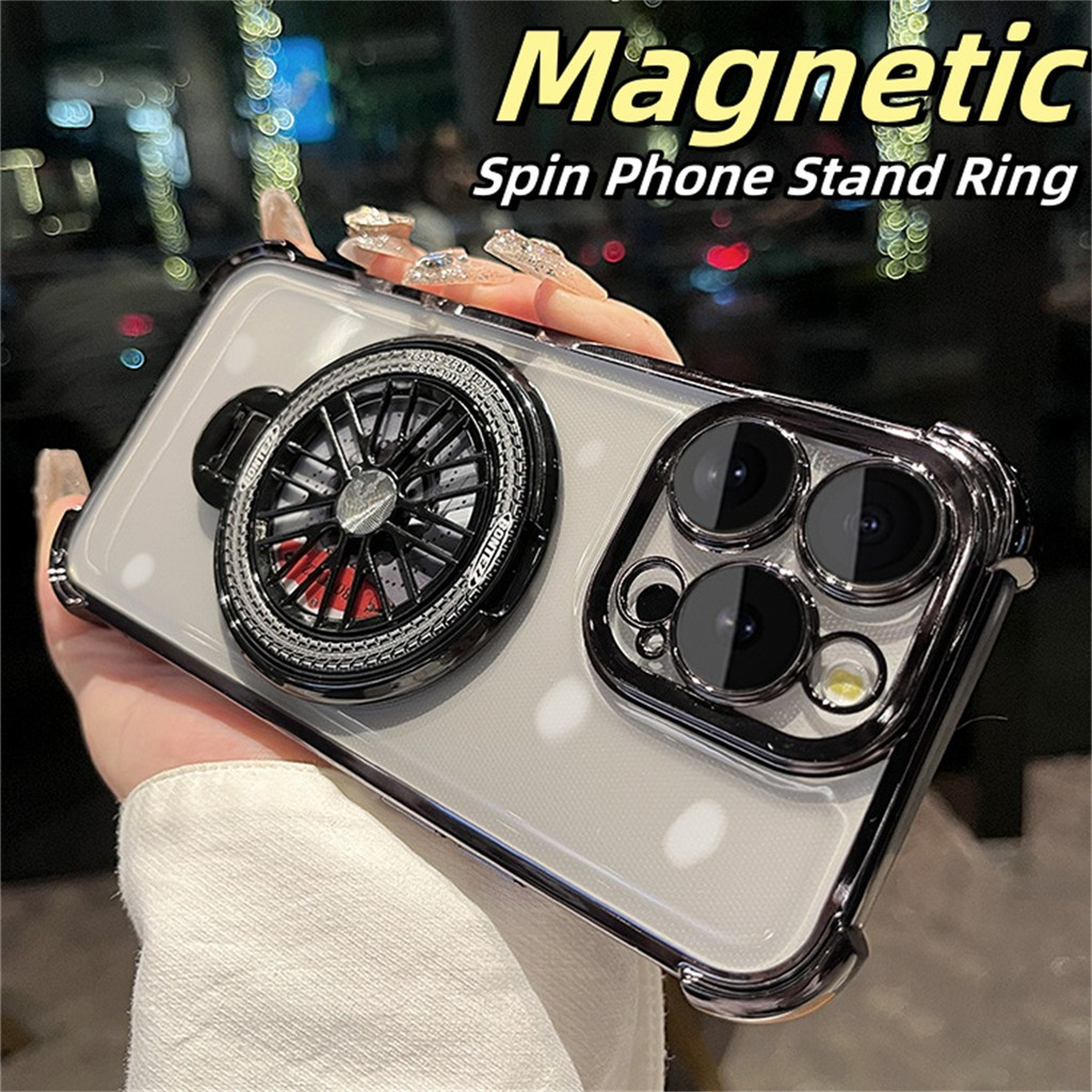 Luxury Plating Shockproof Magnetic Bracket Clear Phone Case for iPhone 16 15 Pro Max 11 12 13 14 ...