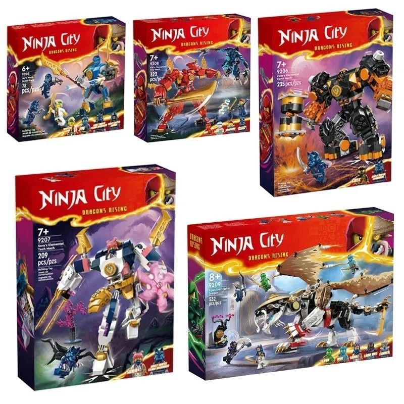 NINJAGO Kai's Fire Elemental Mecha Dragon Master Igot Kou's Earth ...