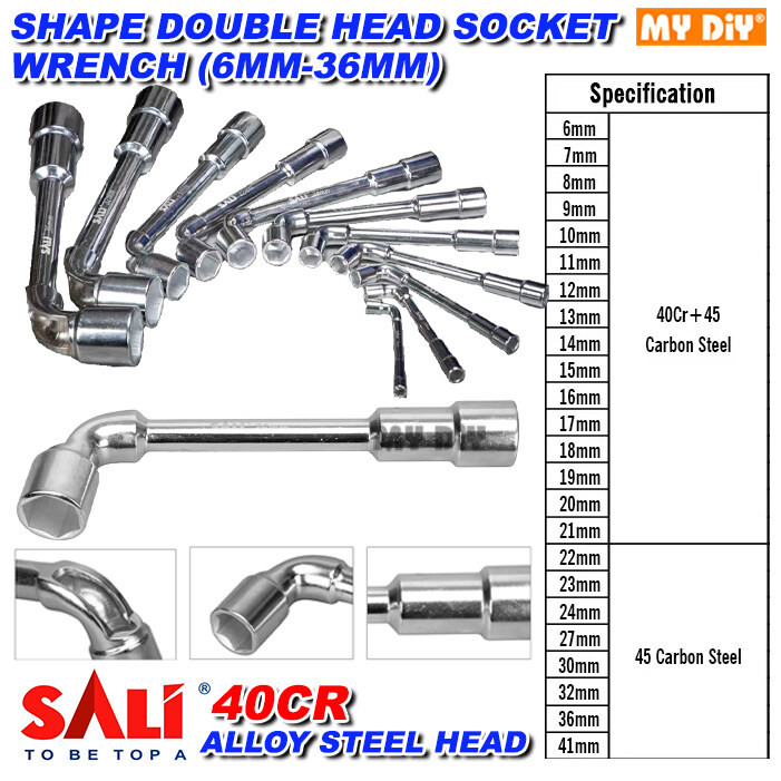 SALI 6MM-24MM L Shape Pipe Double Head Socket Wrench Spanner / Spanar ...