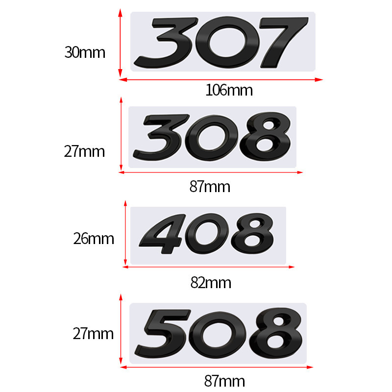 Car Rear Emblem Letters Sticker for Peugeot 206 207 208 301 307 308 ...