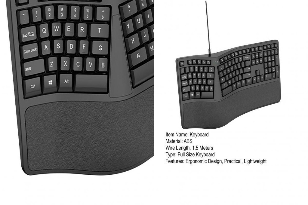 kT Ergonomic Wrist Support Keyboard Comfortable Wired Split Keyboard ...
