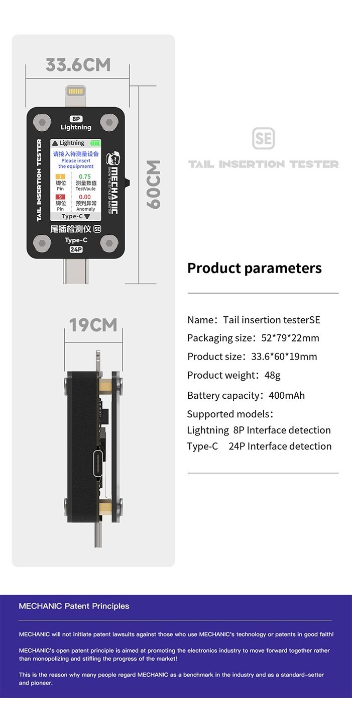 MECHANIC T824 SE Tail Insertion Tester Tail Insertion Detector Type-C ...