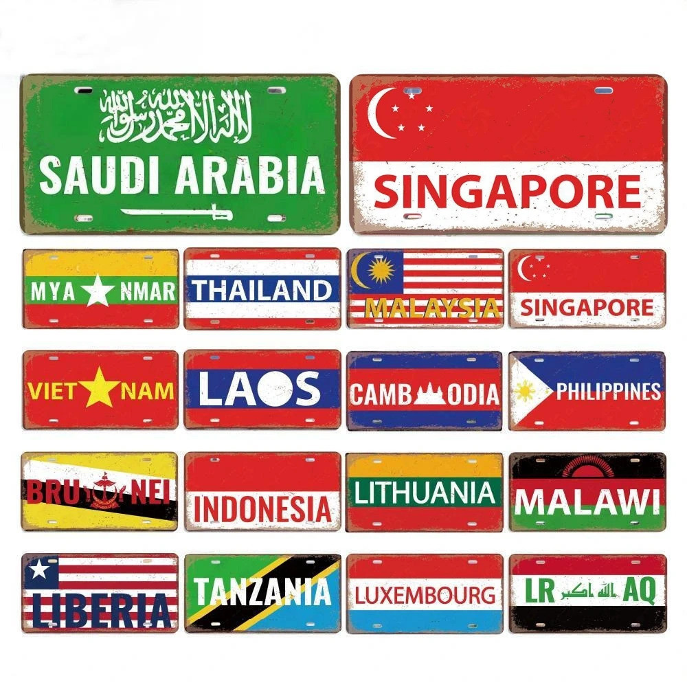 Vintage Country Poster License Plates Saudi Arabia Singapore Thailand ...