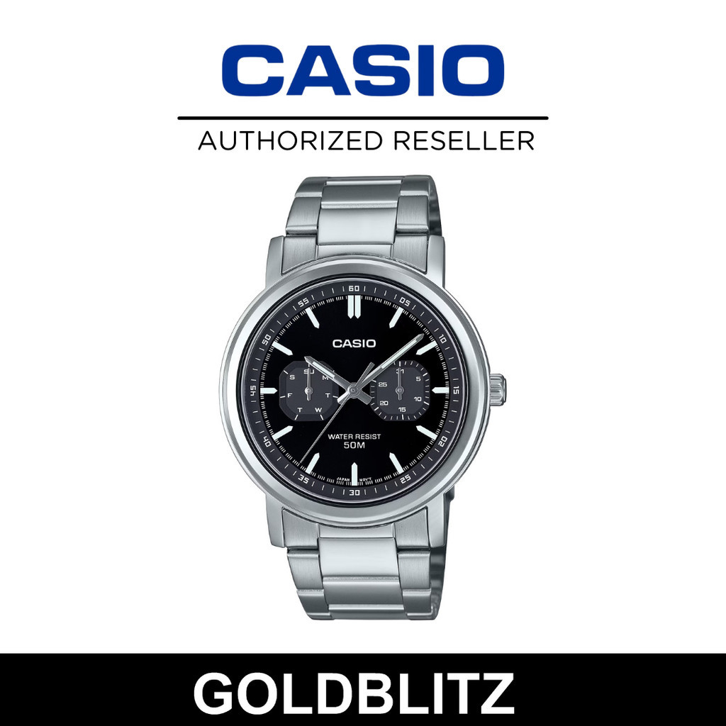 Casio MTP-E335D-1E Striking And Sophisticated Bold Statement Black Dial ...