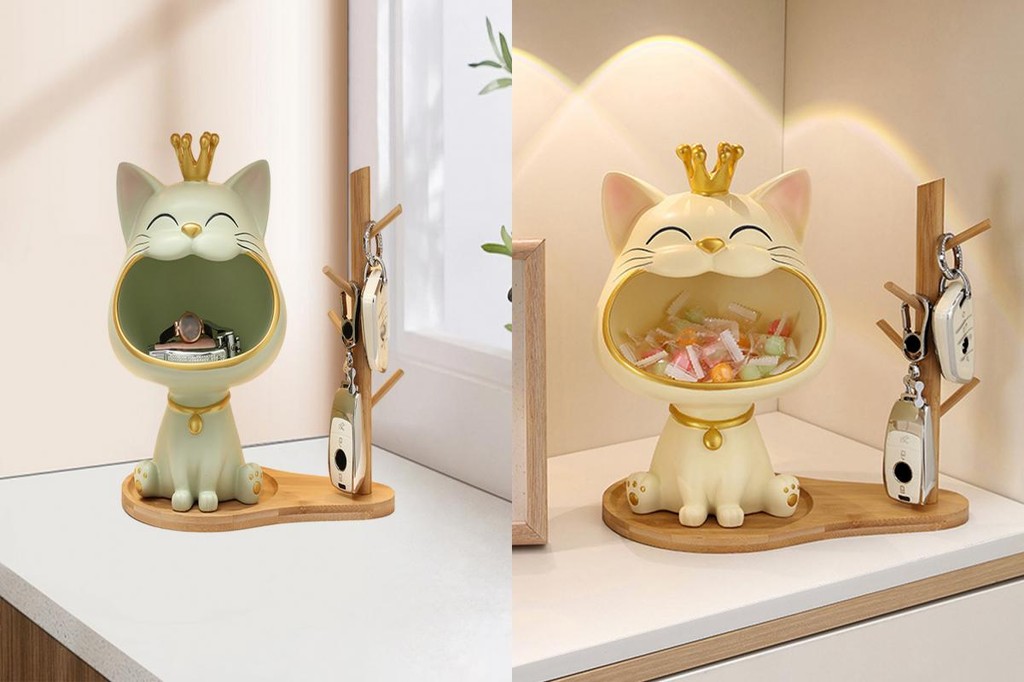 AREL Desktop Storage Box Big Mouth Cat Figurine Adorable Cat Figurine ...