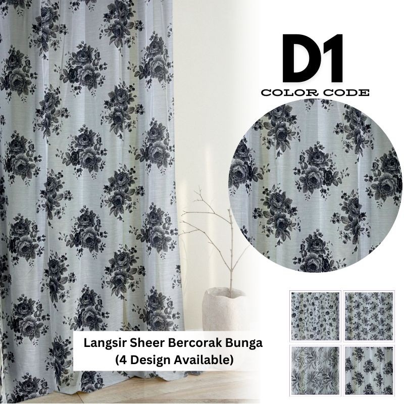 Langsir Sheer Bercorak Bunga (4 Design Available) | Shopee Malaysia