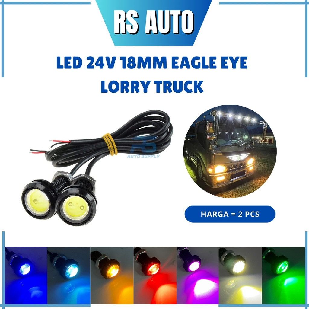 LED 24V COB Eagle Eye 18mm Front Small Fog Light White Blue Red Green ...