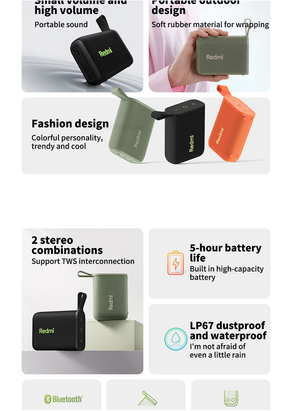 Xiaomi Redmi Portable Bluetooth Speaker Outdoor IP67 Stereo Powerful Sound Box BT5.3 RGB Dual ...