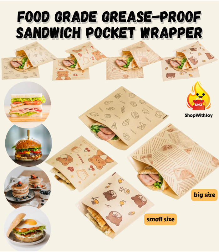 【ShopWithJoy】50pcs Sandwich Paper Food Wrapping Pouch Toast Food Wrap ...