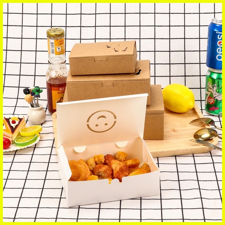 100pcs Meal Paper Box Kraft Paper Lunch Box Take Out Takoyaki Chicken ...