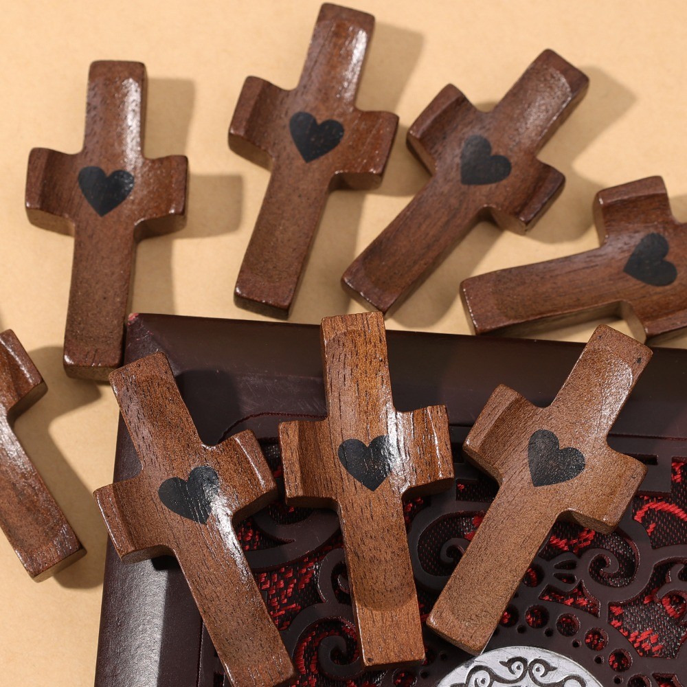 Handheld Spades Heart Spiritual Support Cross - Mini Black Walnut Wood ...