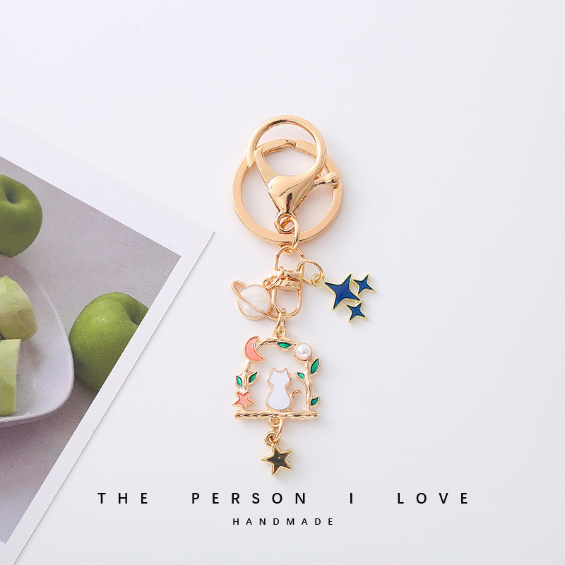 Starry Sky Cat Keychain Exquisite Cartoon Pendant Couple's Best Friend ...