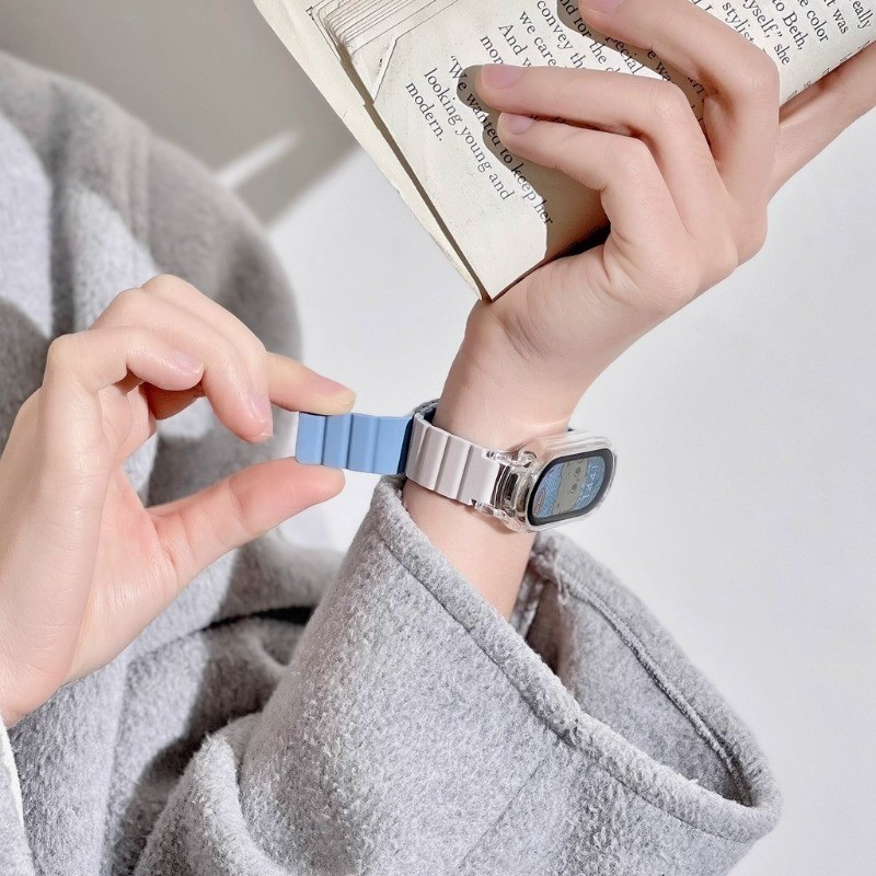 Silicone Magnetic Loop Strap with Case For Xiaomi Mi Band 10 9 8 7 6 5 ...