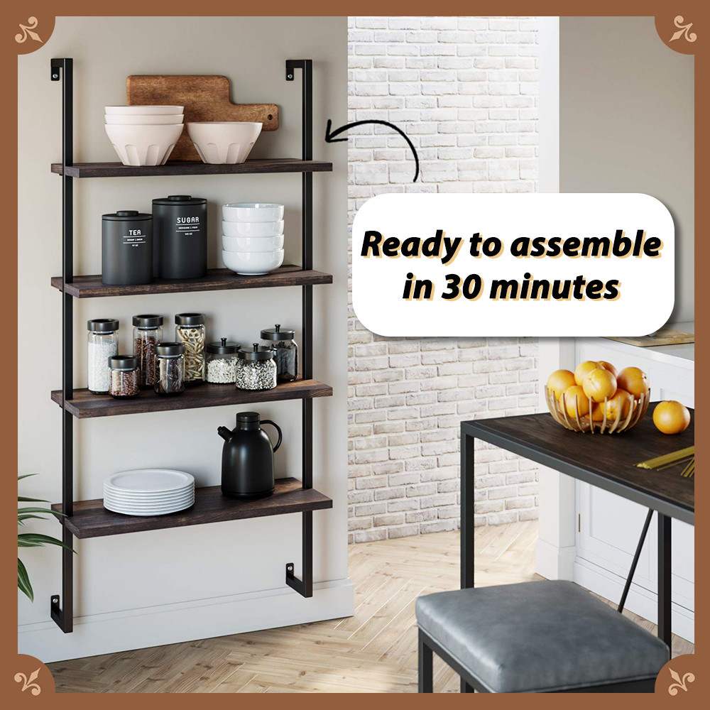 Worthbuy 4 Tier Wall Mounted Book Shelf Rak Buku Tingkat Rak Dinding ...