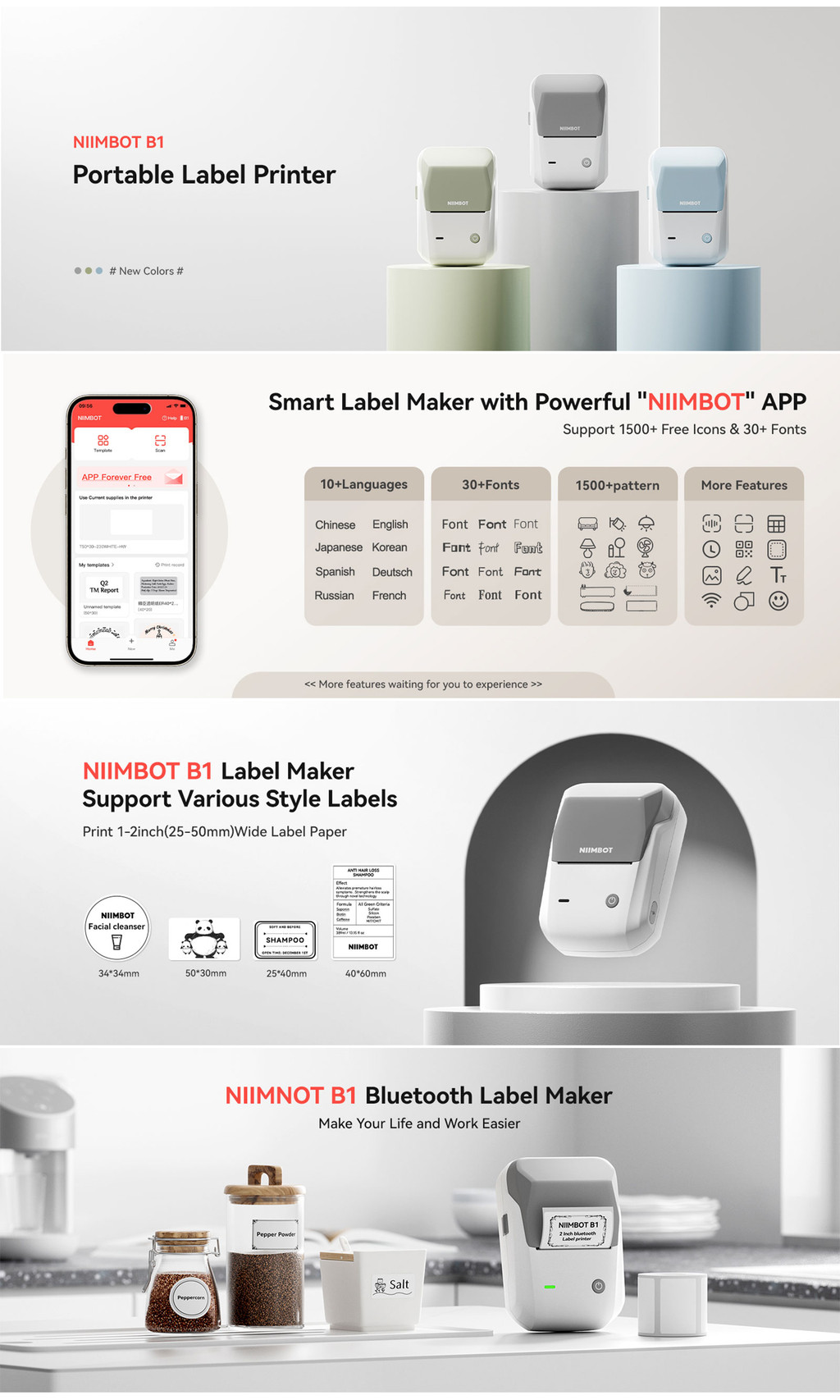 NIIMBOT B1 Label Printer Portable Handheld Thermal Printer Mini Barcode ...